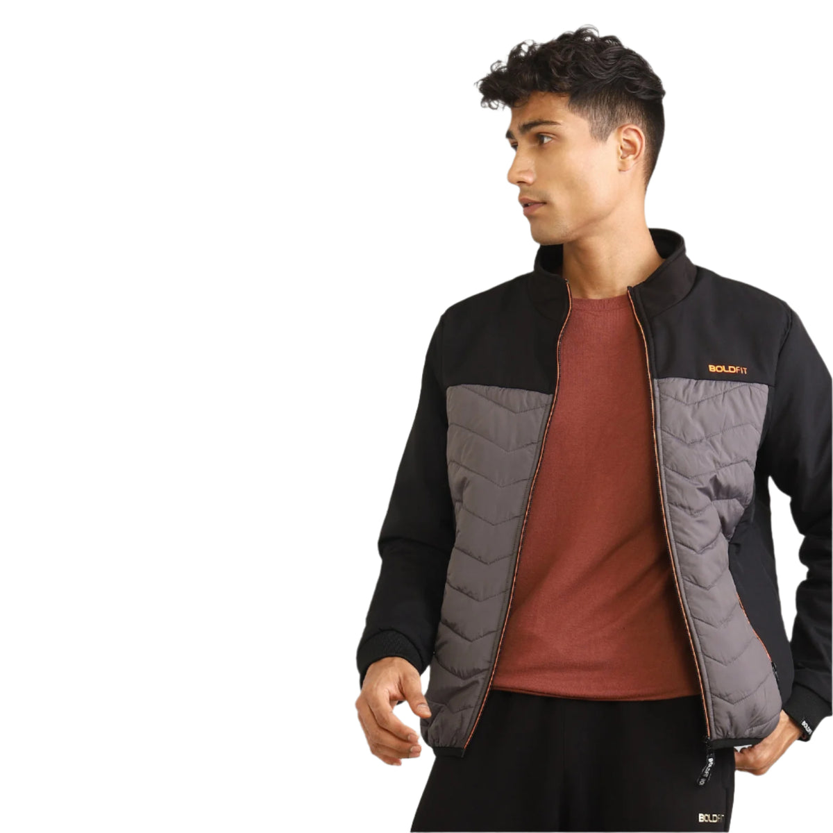 Mens Winter Bomber Jacket - Black/Grey without Cap